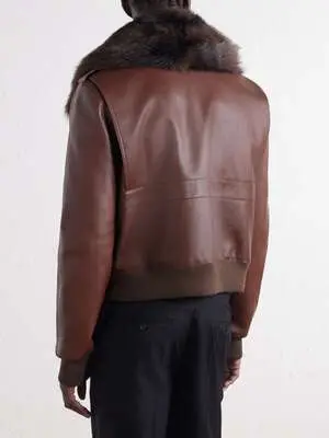 Celine Shearling-trimmed Leather Jacket
