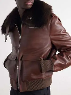 Celine Shearling-trimmed Leather Jacket