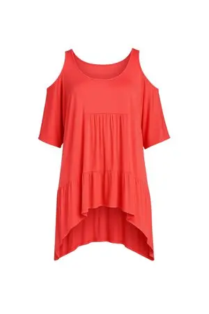 CONQUISTA Flowing Cold-shoulder Tunic With High-low Hem