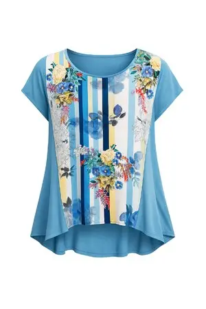 CONQUISTA Floral Stripe Flared Top — Light, Vibrant & Perfect For Effortless Summer Style