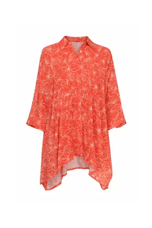 CONQUISTA Floral Print Shirt With Asymmetric Hem