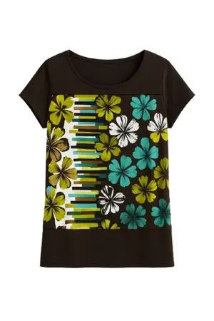 CONQUISTA Floral Print Short Sleeve Top In Earthy Tones - Brown