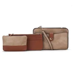 MKF COLLECTION - J'OMOR Neutrals Muriel Crossbody Bag & Card Holder Set Taupe - Black/yellow