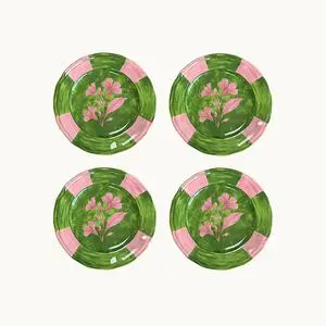 DUGGAN SOCIETY Josephine Dessert Plate Set Of Four - Green
