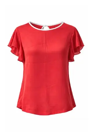 CONQUISTA Flowing Short-sleeve Top With Contrast Trim & Keyhole Back