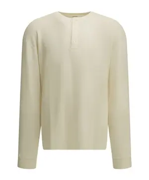 A.PRESSE Honeycomb Henley Long Sleeve T-shirt - White