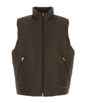 JIL SANDER Stand-up Collar Down Vest - Brown