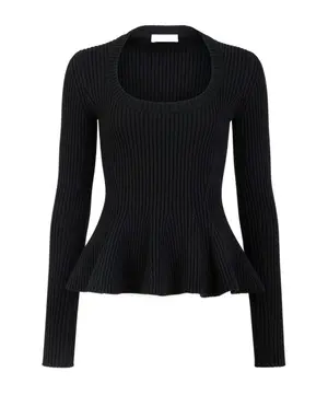 Alaïa Long-sleeved Ribbed Knit Peplum Sweater