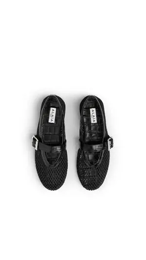 Alaïa Ballet Flats In Fishnet And Crocodile Embossed Calfskin