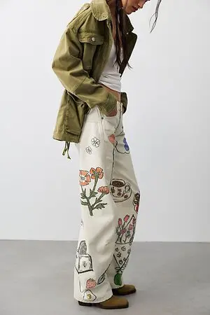 Free People We The Free Fable Printed Twisted Jeans - Cafe Combo
