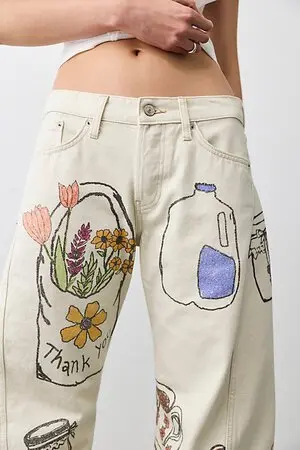 Free People We The Free Fable Printed Twisted Jeans - Cafe Combo
