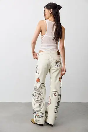 Free People We The Free Fable Printed Twisted Jeans - Cafe Combo