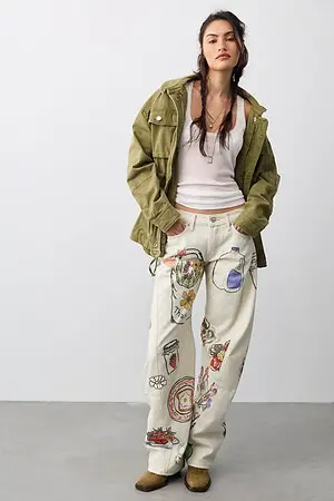 Free People We The Free Fable Printed Twisted Jeans - Cafe Combo