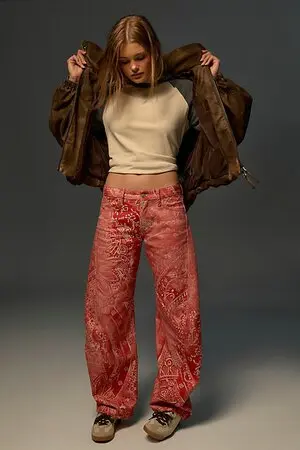 Free People Fable Printed Twisted Jeans - Red