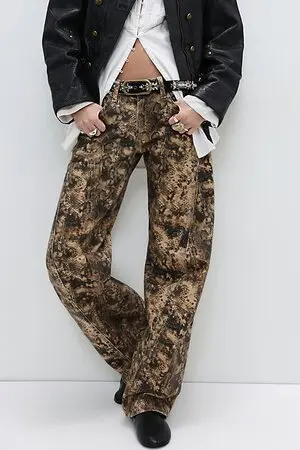 Free People Fable Printed Twisted Jeans - Snake Combo
