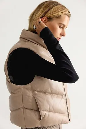 MAURITIUS LEATHER Mauritius Ellen Reversible Funnel-neck Leather Puffer Vest