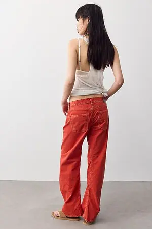 Free People We The Free Fable Washed Corduroy Twisted Jeans - Firey Red