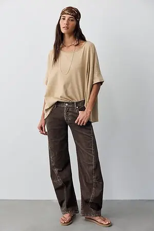 Free People We The Free Fable Washed Corduroy Twisted Jeans Mulch