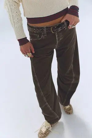 Free People We The Free Fable Washed Corduroy Twisted Jeans - Mulch