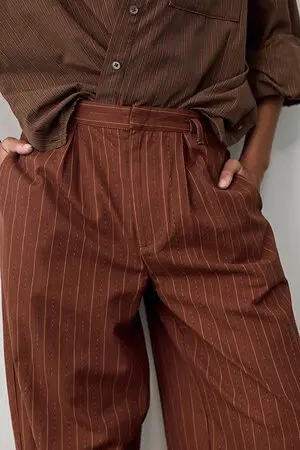 Free People Sketchy Pinstripe Trousers - Chocolate Combo