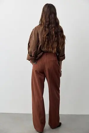 Free People Sketchy Pinstripe Trousers - Chocolate Combo
