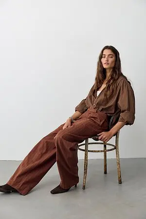 Free People Sketchy Pinstripe Trousers - Chocolate Combo