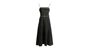 GANNI Long Flared Maxi Dress With Belted Detail