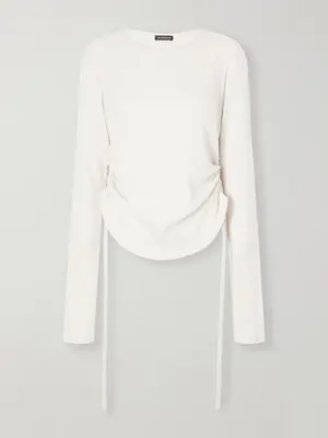 ANN DEMEULEMEESTER Gathered Ribbed Cotton T-shirt - Neutrals