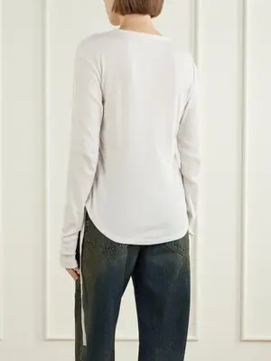 ANN DEMEULEMEESTER Gathered Ribbed Cotton T-shirt - Neutrals