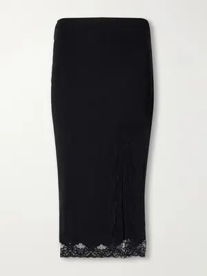 Balmain Lace-trimmed Midi Skirt - Black