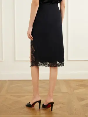 Balmain Lace-trimmed Midi Skirt - Black