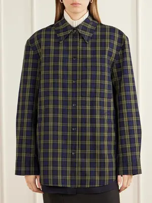 Tibi Checked Shirt Jacket - Black