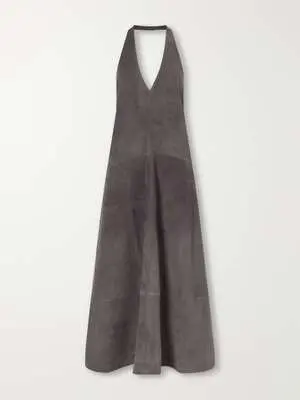 ST. AGNI Paneled Suede Halter Midi Dress