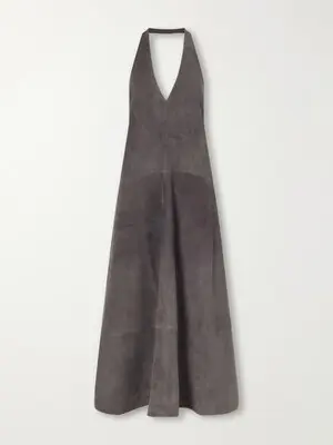 ST. AGNI Paneled Suede Halter Midi Dress - Gray