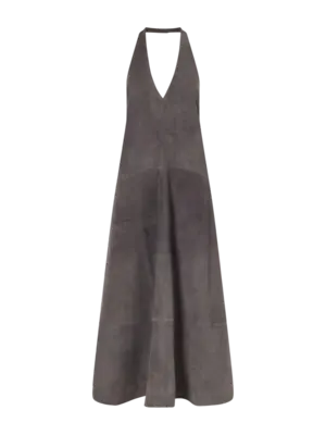 ST. AGNI Paneled Suede Halter Midi Dress - Gray
