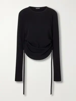 ANN DEMEULEMEESTER Gathered Ribbed Cotton T-shirt - Black