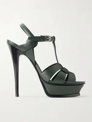 Saint Laurent Tribute Woven Patent-leather Platform Sandals - Green