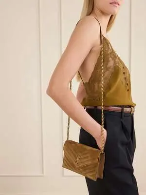Saint Laurent Cassandre Envelope Matelassé Suede Shoulder Bag