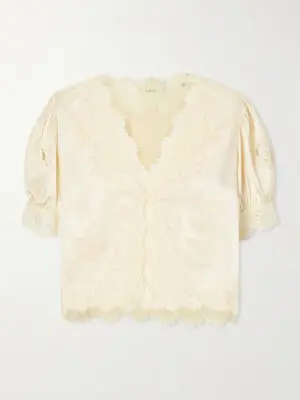DÔEN Idella Lace-trimmed Silk-satin Blouse