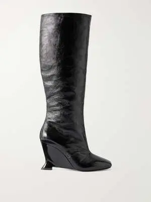 Balmain Crinkled-leather Knee Boots