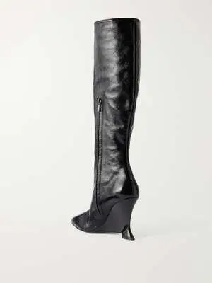 Balmain Crinkled-leather Knee Boots