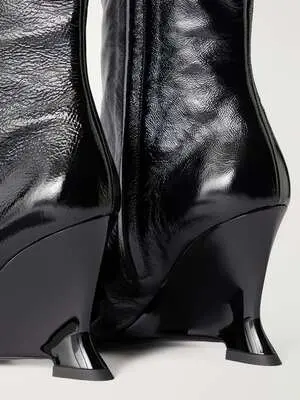 Balmain Crinkled-leather Knee Boots