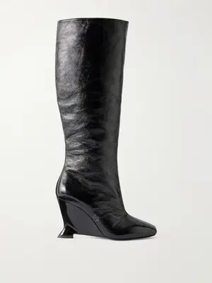 Balmain Crinkled-leather Knee Boots - Black