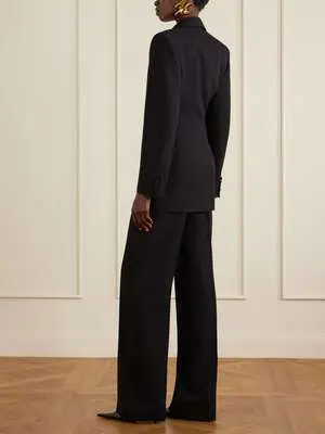 Saint Laurent Double-breasted Wool-crepe Blazer With Satin Lapels