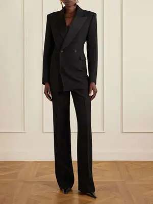 Saint Laurent Double-breasted Wool-crepe Blazer With Satin Lapels