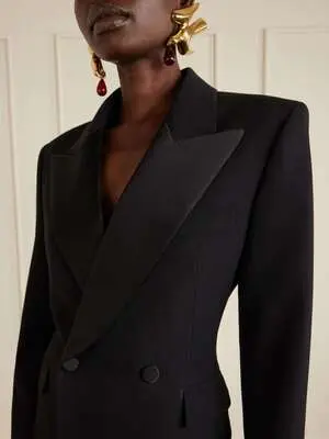 Saint Laurent Double-breasted Wool-crepe Blazer With Satin Lapels