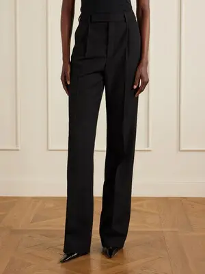 Saint Laurent Pleated Wool-crepe Wide-leg Trousers