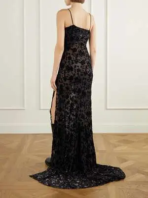 ANN DEMEULEMEESTER Asymmetric Velvet-devoré Tulle Maxi Dress