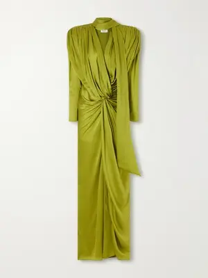 Balmain Draped Silk-charmeuse Maxi Dress - Green