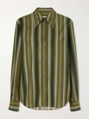 Marni Striped Cotton And Silk-blend Shirt - Green